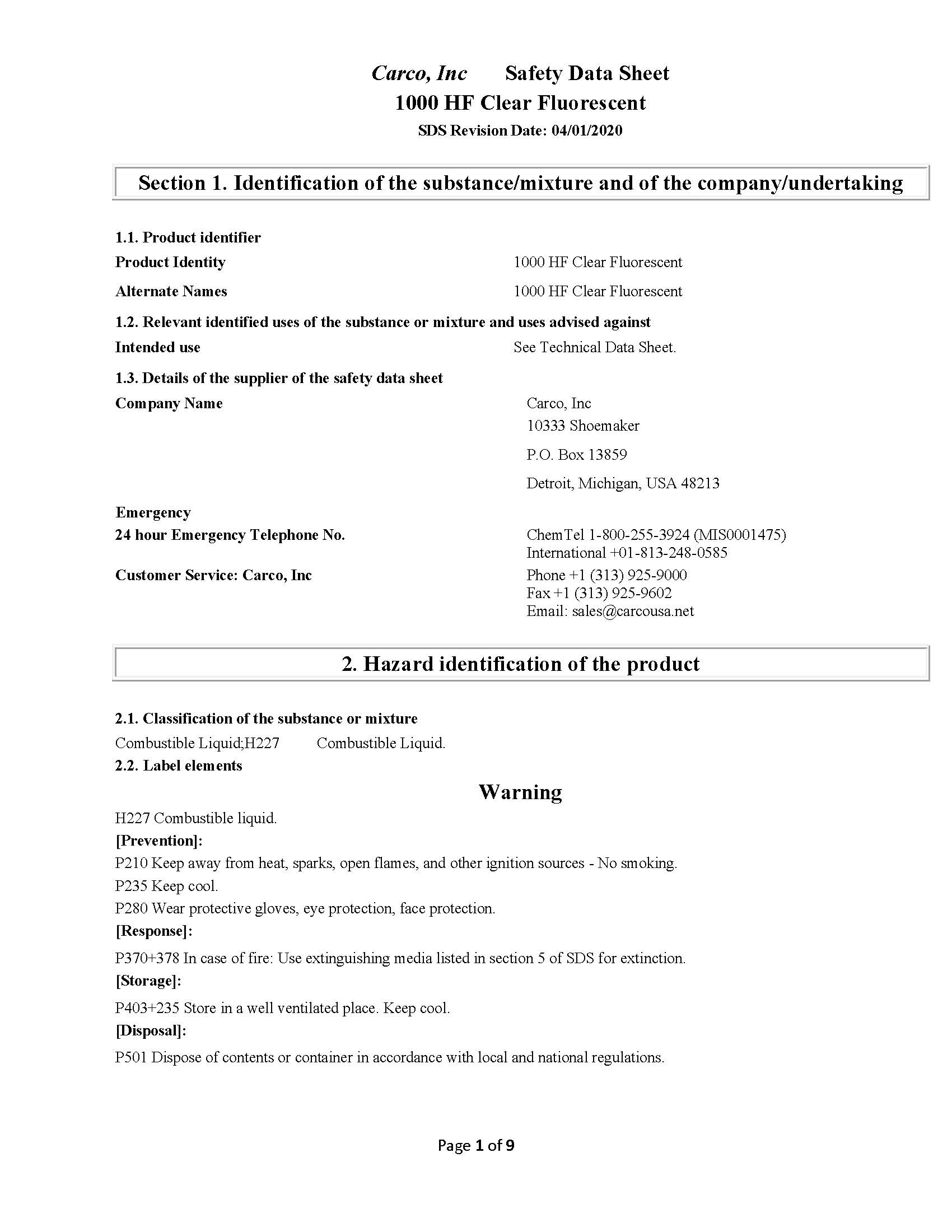 Safety Data Sheets (SDS) Archives - Page 4 of 5 - Carco, Inc.