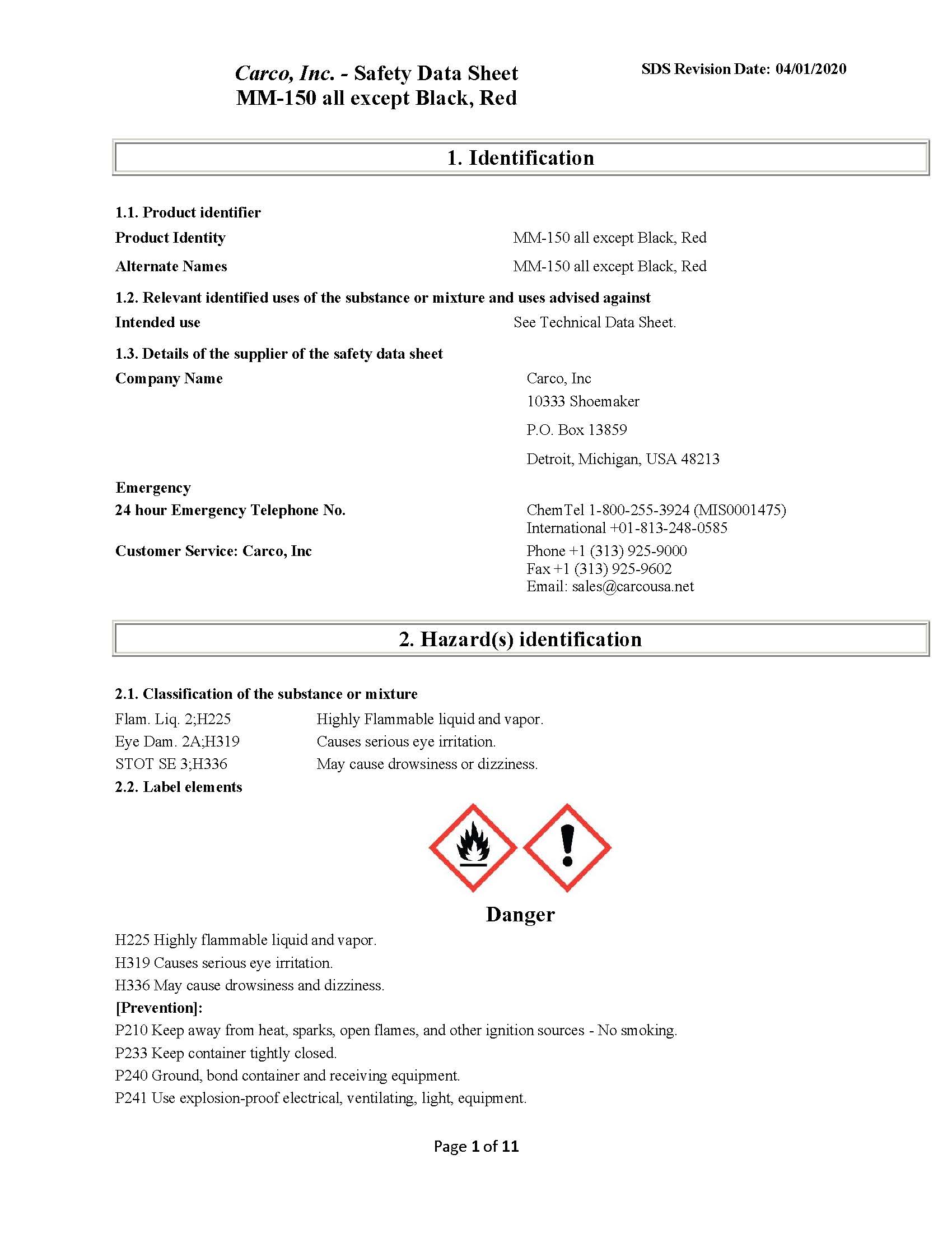 Safety Data Sheets (SDS) Archives - Carco, Inc.
