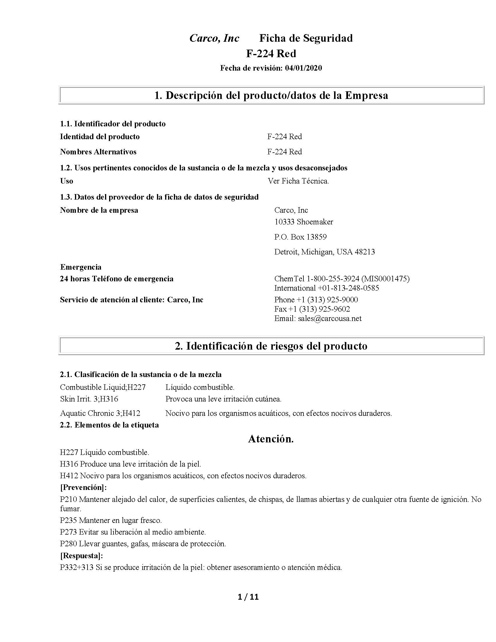 Safety Data Sheets (SDS) - Spanish Archives - Page 3 of 5 - Carco, Inc.
